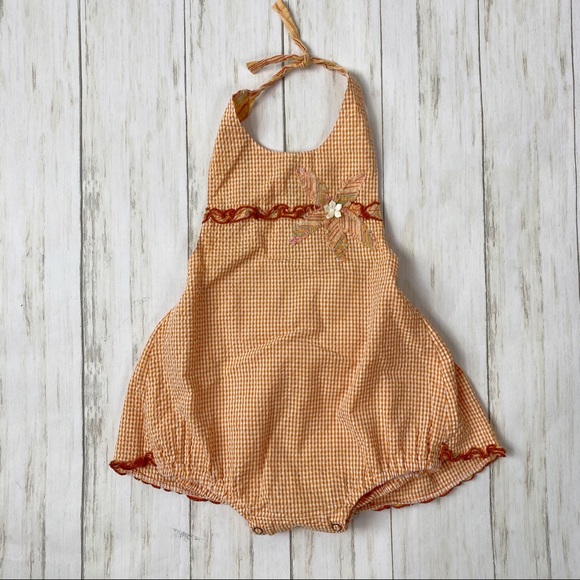 Vintage | One Pieces | Vintage Cozy Toes Orange Gingham Halter One ...
